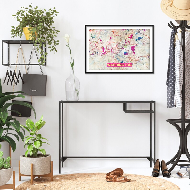Warrington Map - Original Art Print (rainbow) - City Street Map of ...