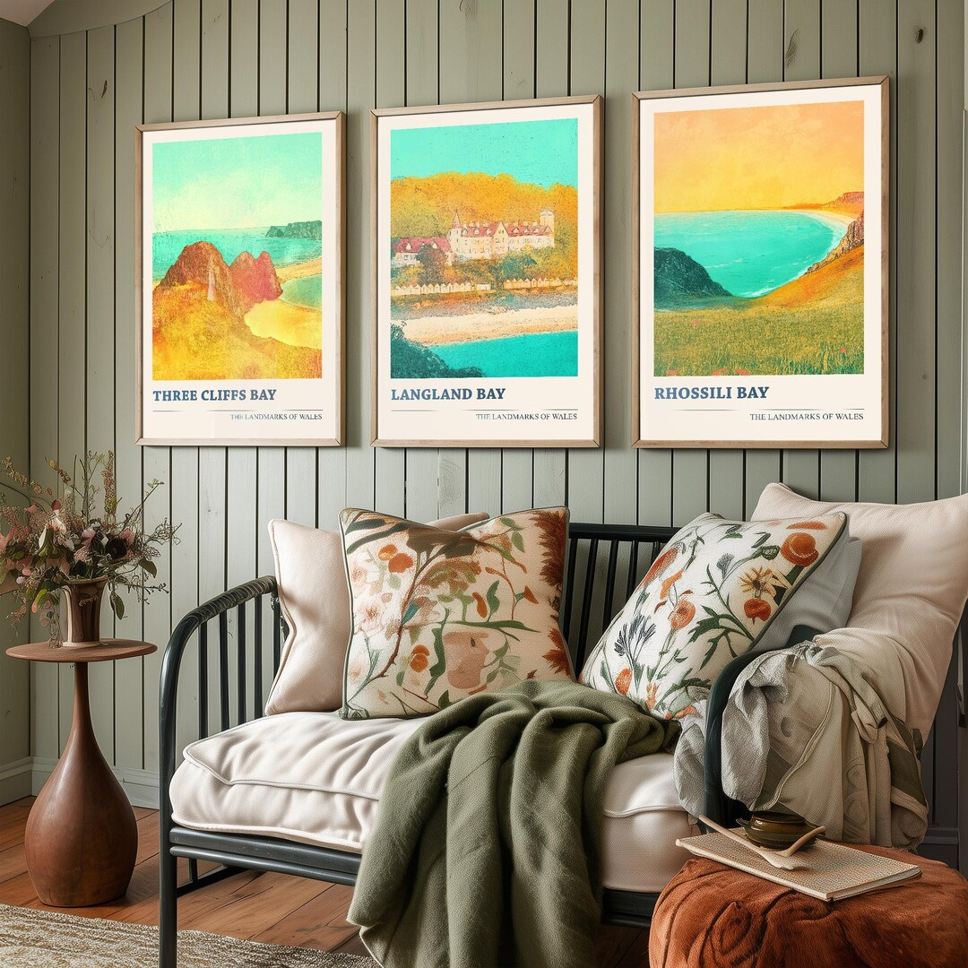Beaches of the Gower - Set of Three Art Prints - 3 Posters - Three ...