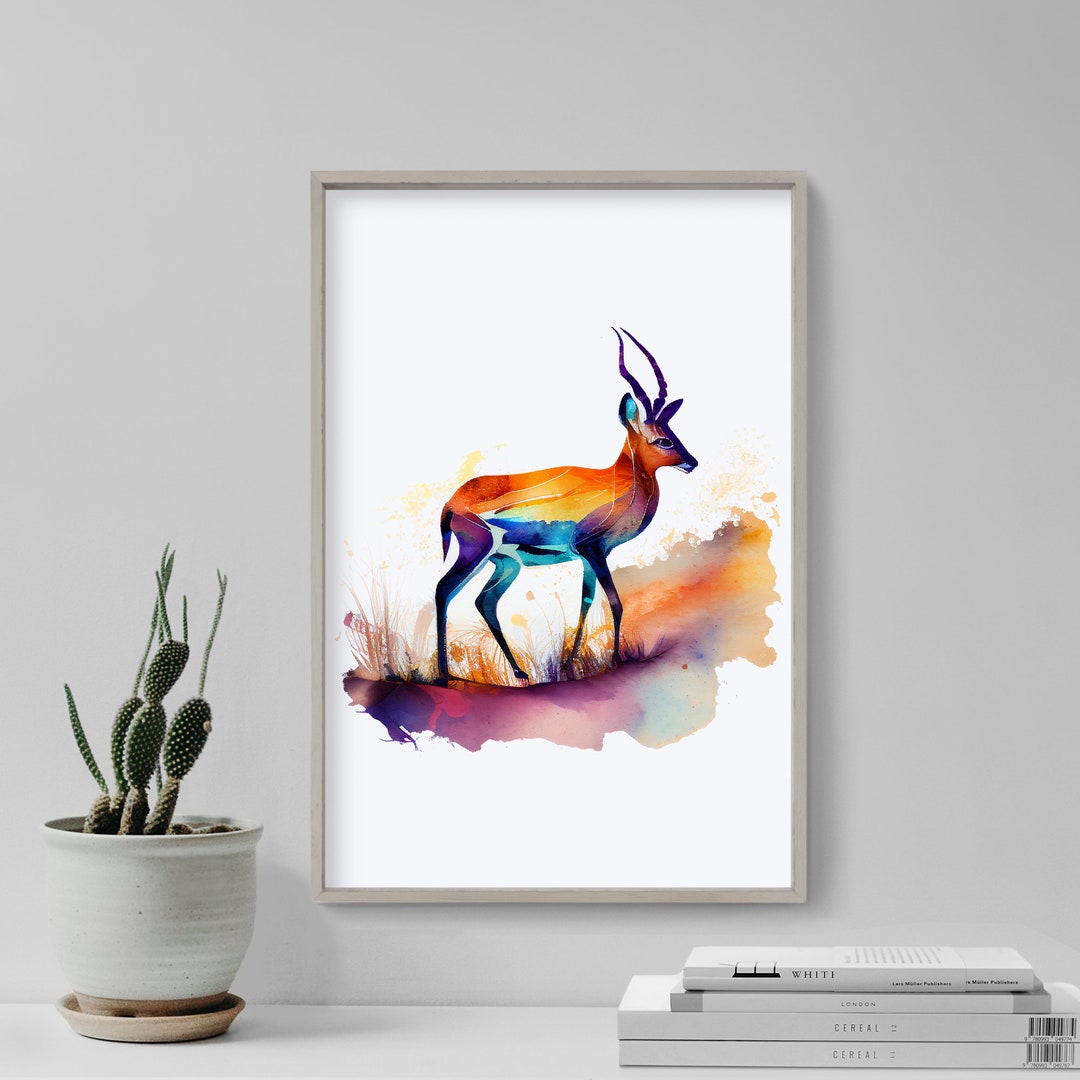 Antelope Watercolour - Art Print Poster - Colourful Paint Splashes ...