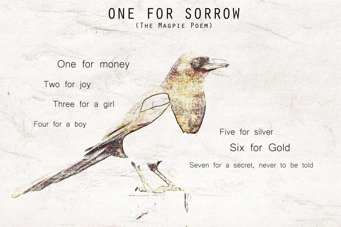 One for Sorrow Original Art Print - the Magpie Song Poem - 12x8 Inch ...
