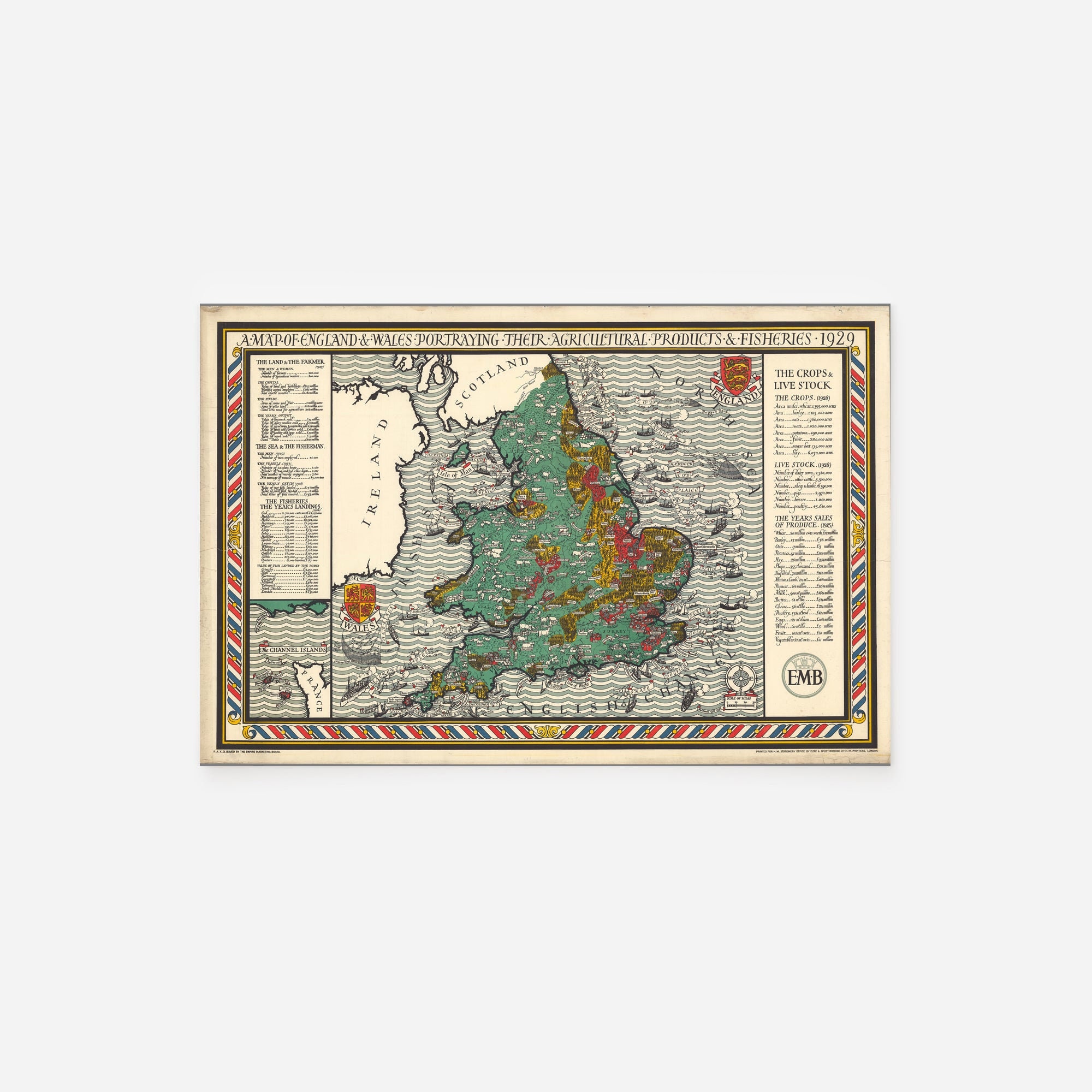 Map of England and Wales Portraying Their Agricultural Products and ...