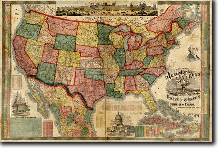 Historic Map of The United States from 1875 Reproduction | Etsy