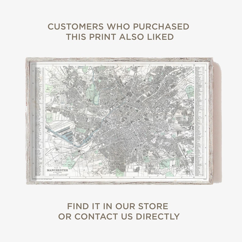 Manchester Map Original Art Print City Street Map of | Etsy