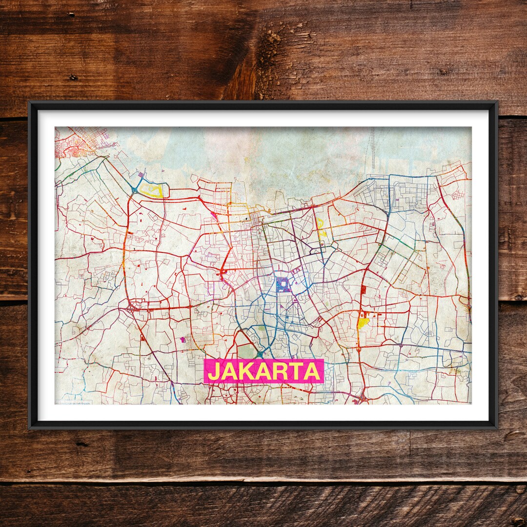 Jakarta Map - Original Art Print (rainbow) - City Street Map of Jakarta ...