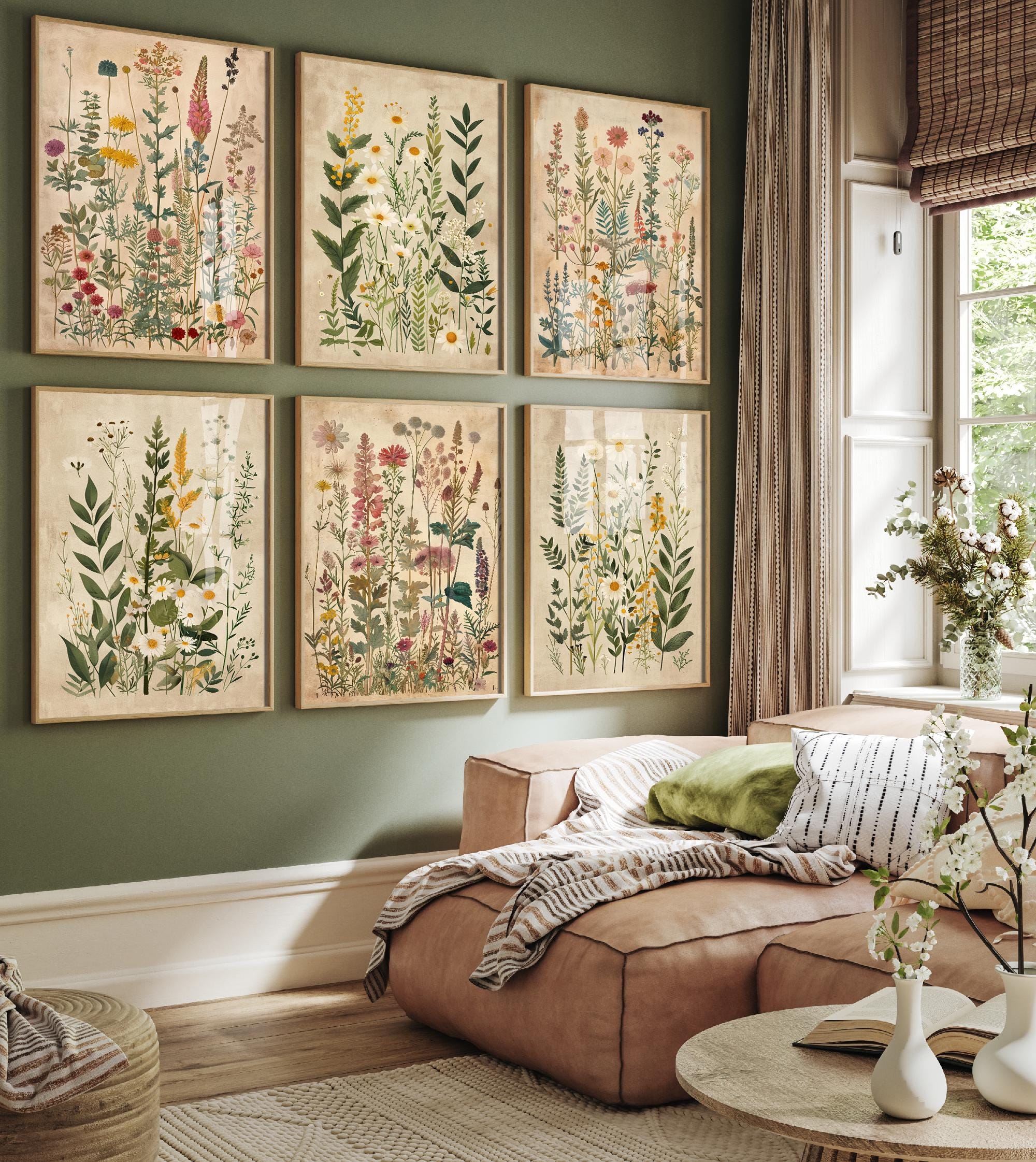 Set of Six Vintage Wildflower Floral Art Prints - Set of 6 Flower ...