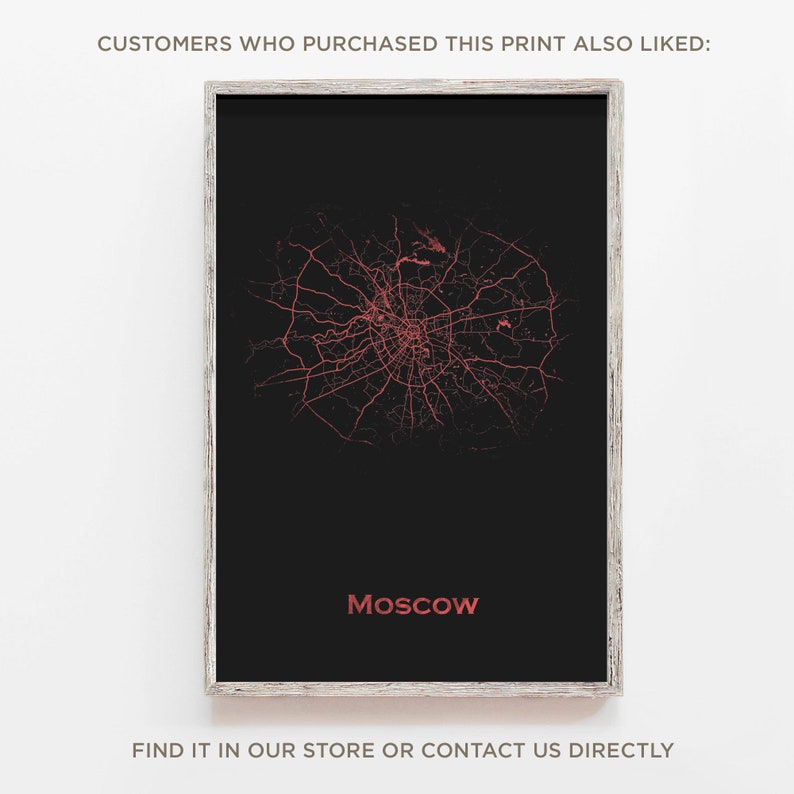 Moscow Map - Original Art Print - City Street Map of Moscow, Russia ...