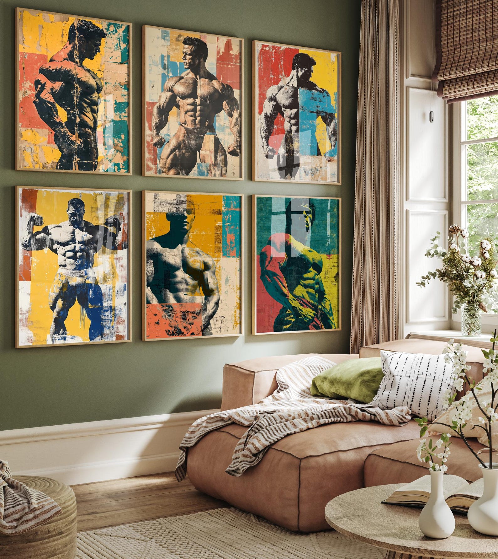 Set of Six Bodybuilding Collage Art Prints - Set of 6 Bodybuilder Gym ...