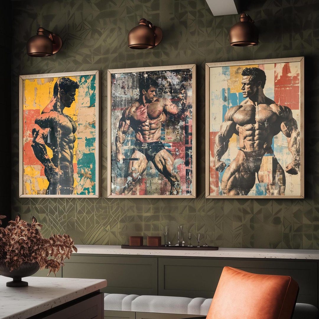 Set of Three Vintage Bodybuilding Posters - Bodybuilder Collage V3 Art ...