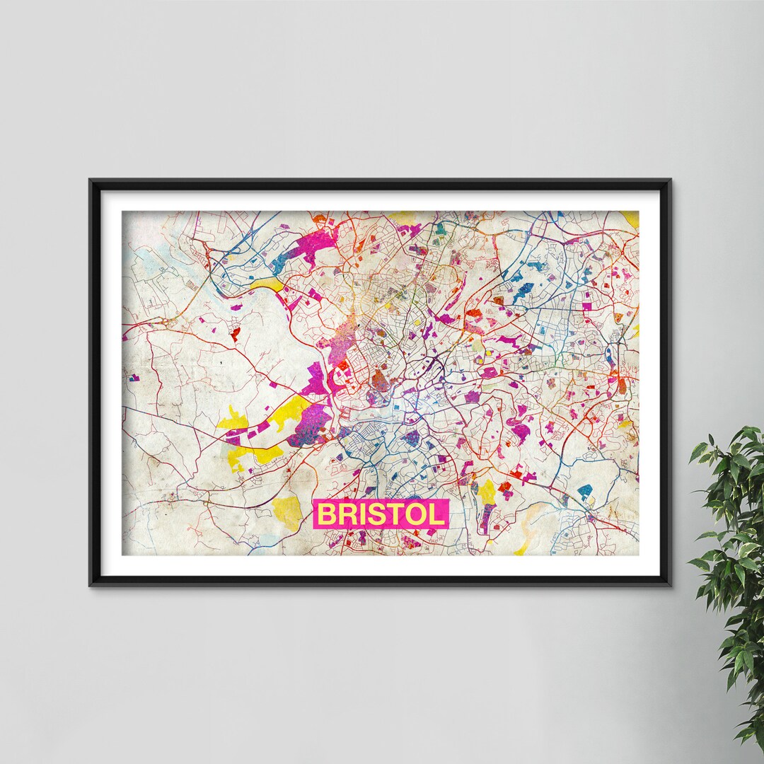 Bristol Map - Original Art Print - City Street Map of Bristol, England ...