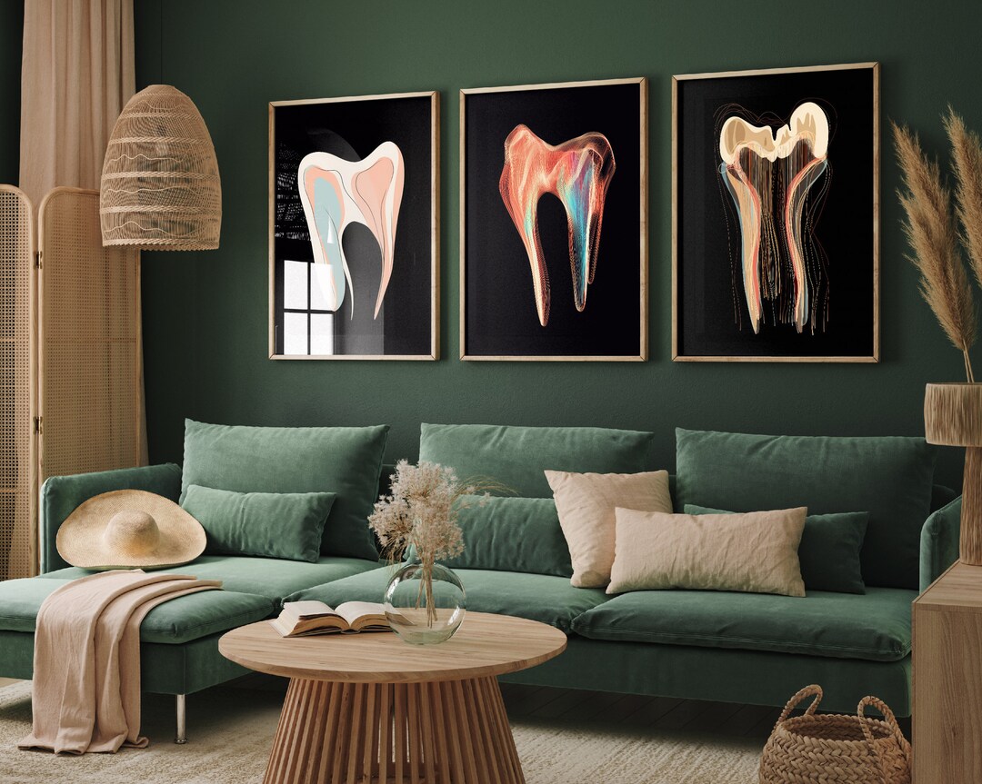 Set of Three Abstract Dentist Teeth Art Prints 3 Tooth - Etsy