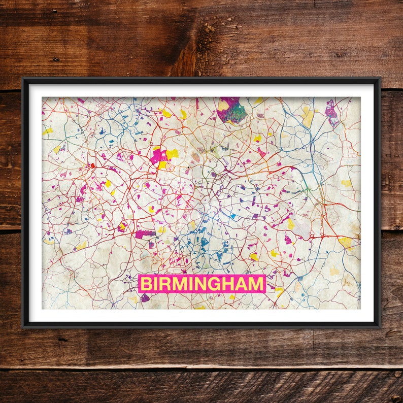 Birmingham Map Original Art Print City Street Map of | Etsy