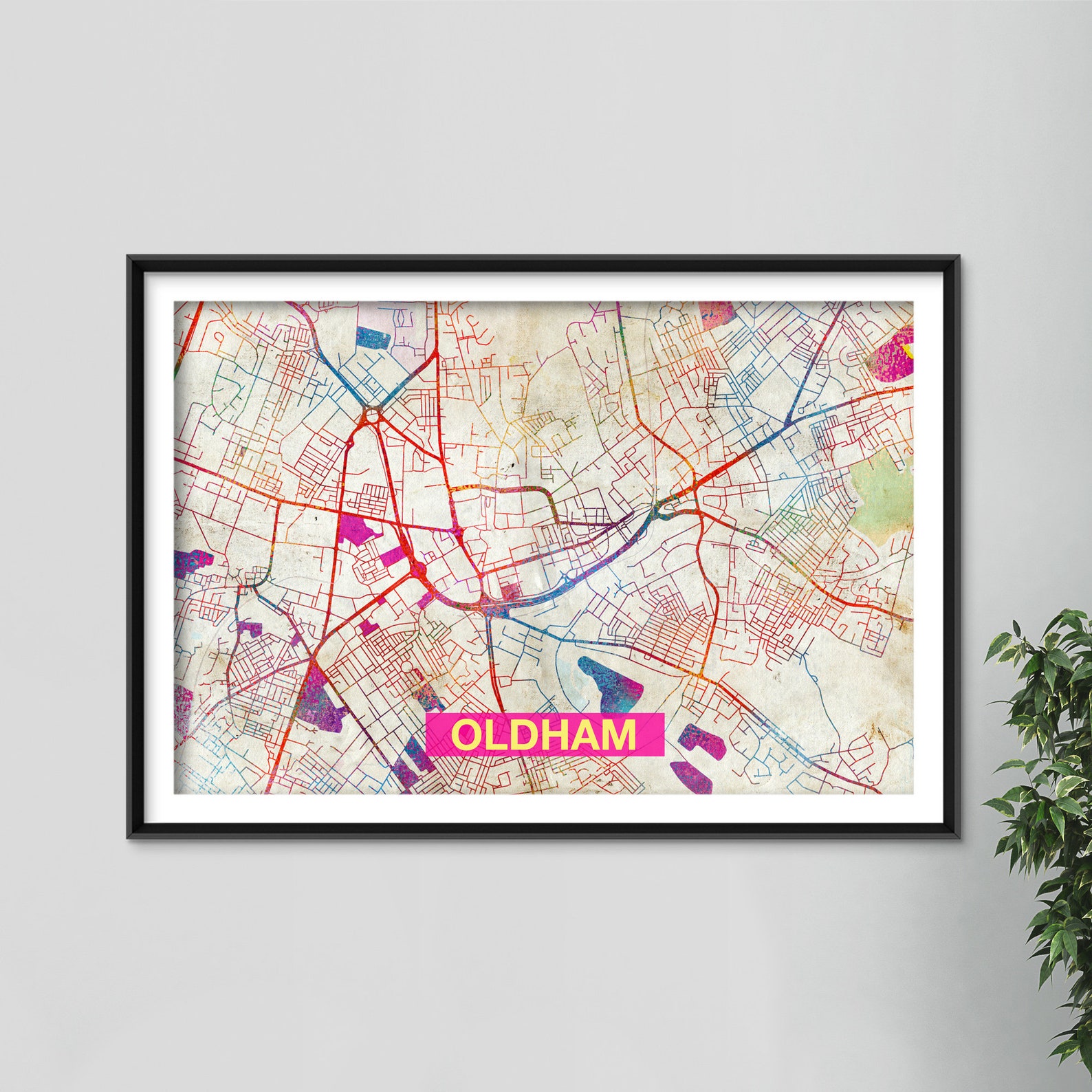 Oldham Map Original Art Print City Street Map of Oldham - Etsy