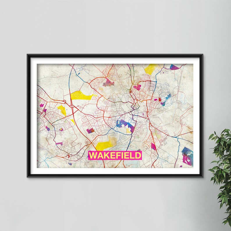Wakefield Map Original Art Print City Street Map of | Etsy
