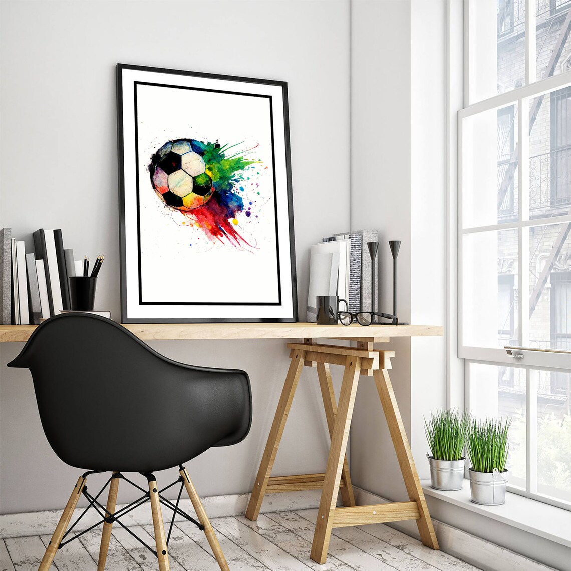 Football Watercolour Art Print Poster - Colourful Paint Splashes - Gift ...