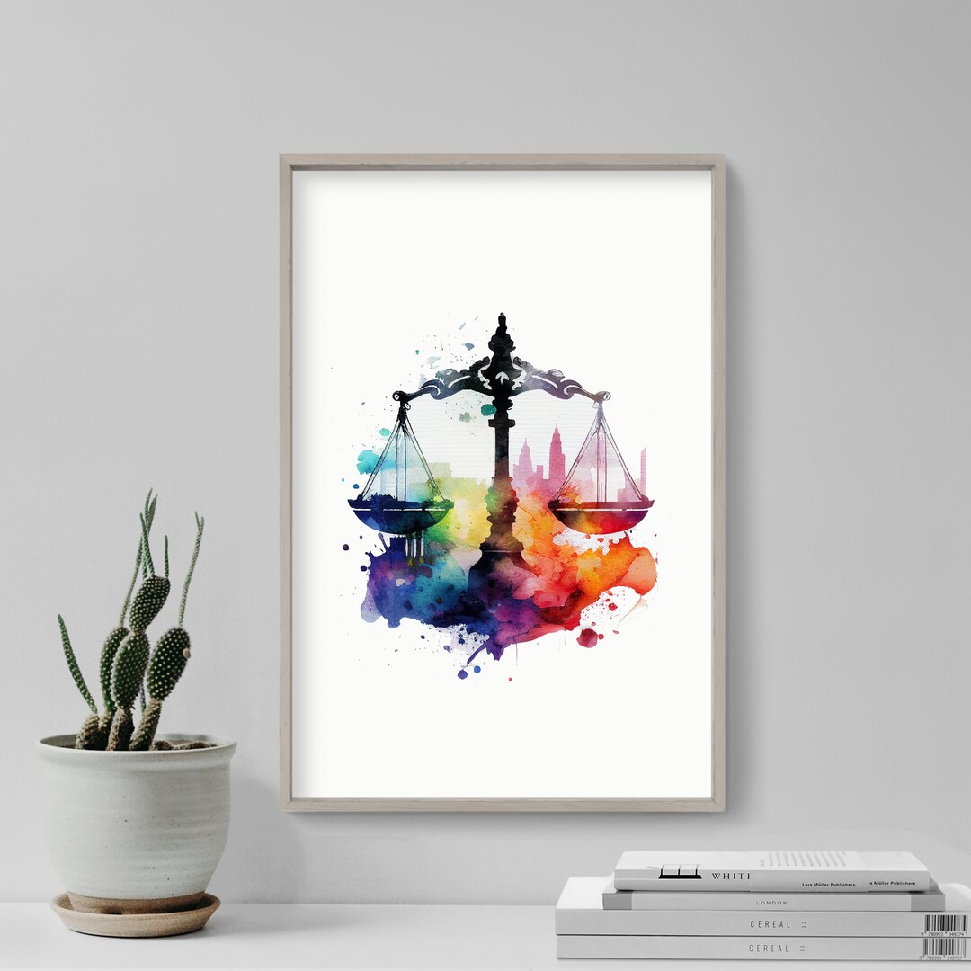 Scales of Justice Watercolour Art Print Poster - Colourful Paint ...