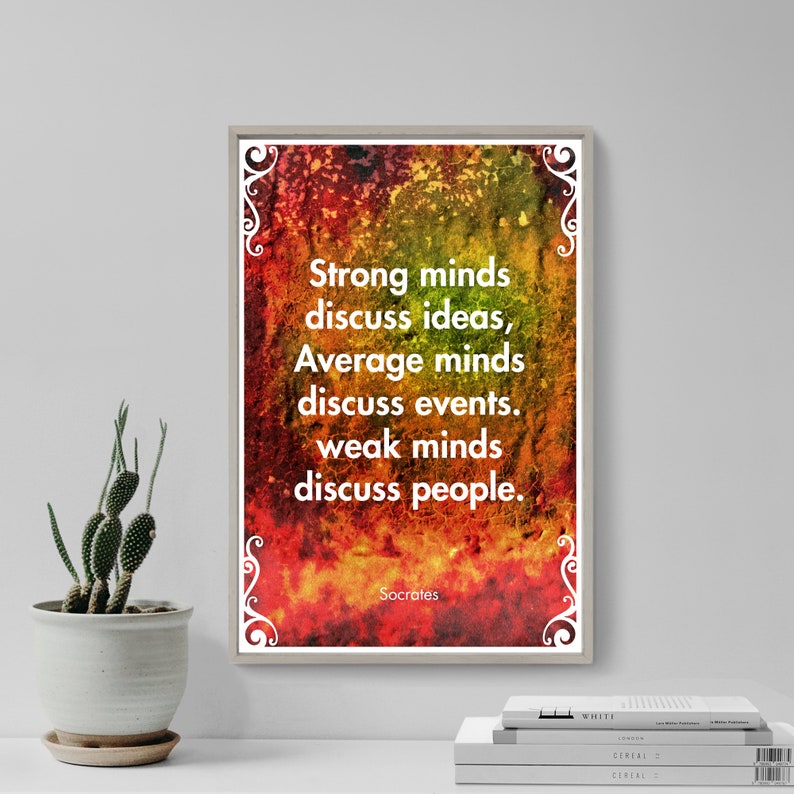 Socrates Quote Poster "strong Minds Discuss Ideas" Photo Wall Decor ...