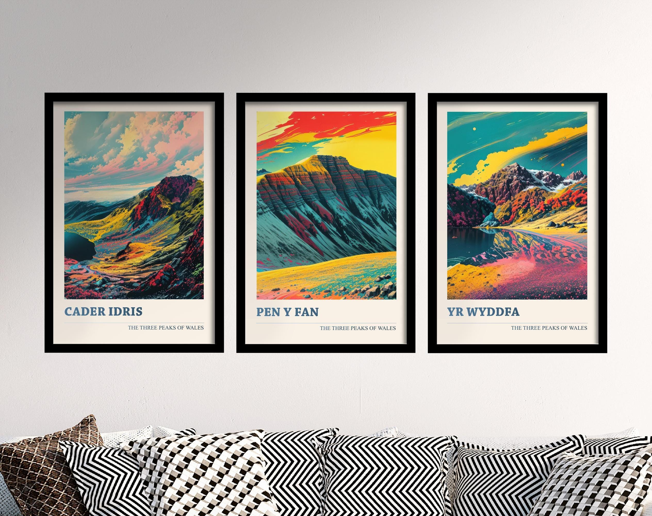 Set of Three Peaks Travel Posters V2 - Cader Idris, Pen Y Fan, Yr ...