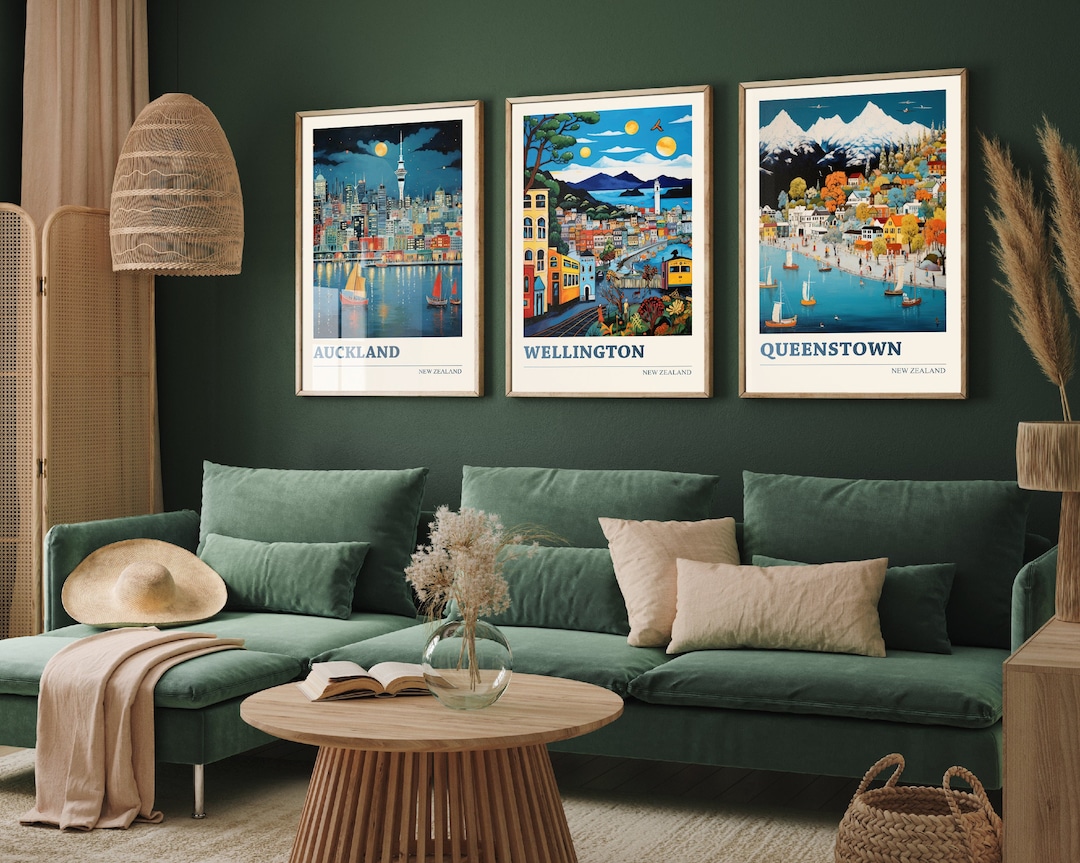 Set of Three New Zealand Travel Posters - Auckland, Wellington ...