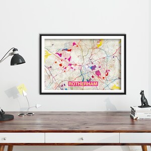 Rotherham Map - Original Art Print - City Street Map of Rotherham ...
