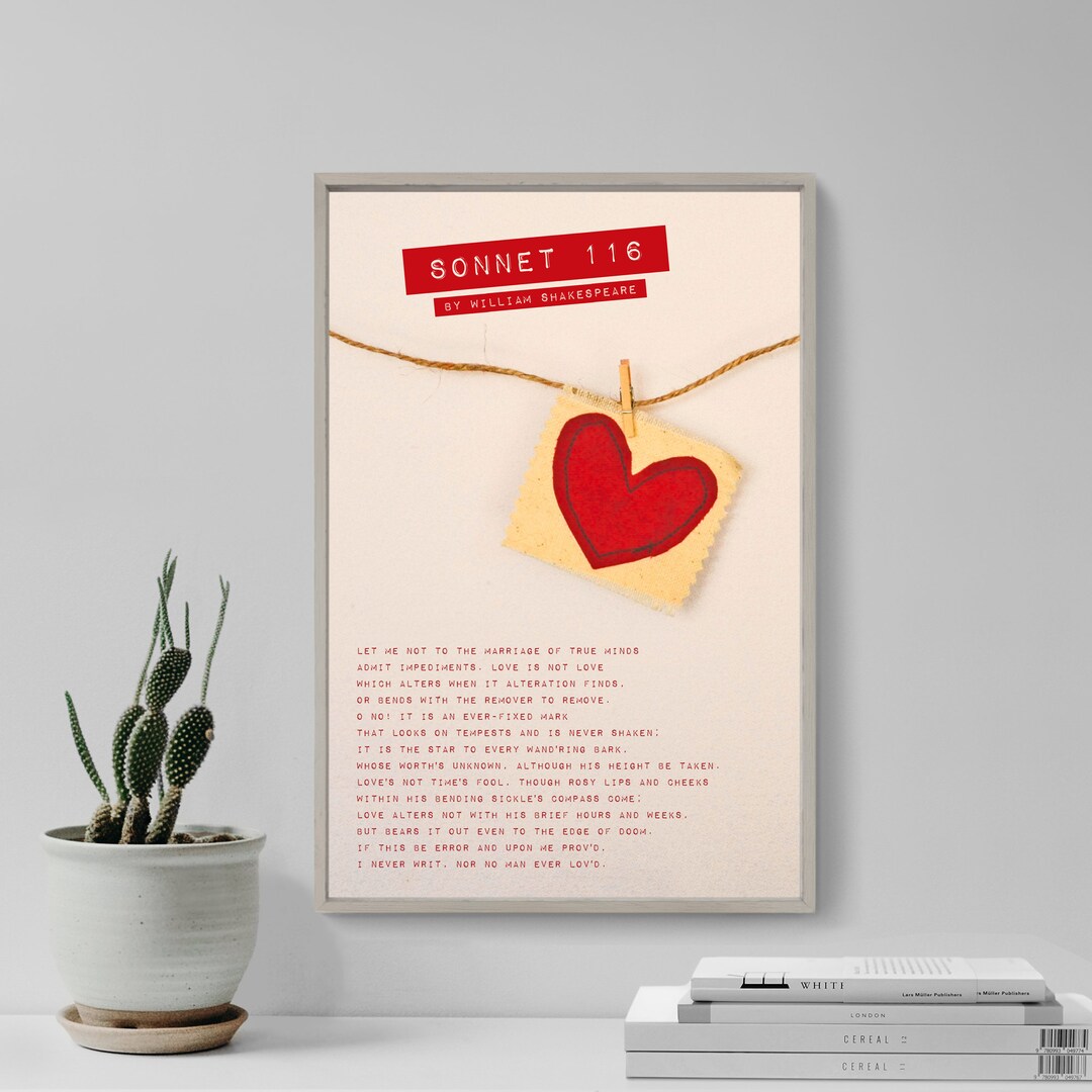 William Shakespeare Poem - Sonnet 116 - Hearts on String - Poster ...