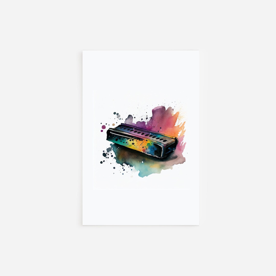 Watercolour Silhouettes - Harmonica - Art Print Poster Painting ...