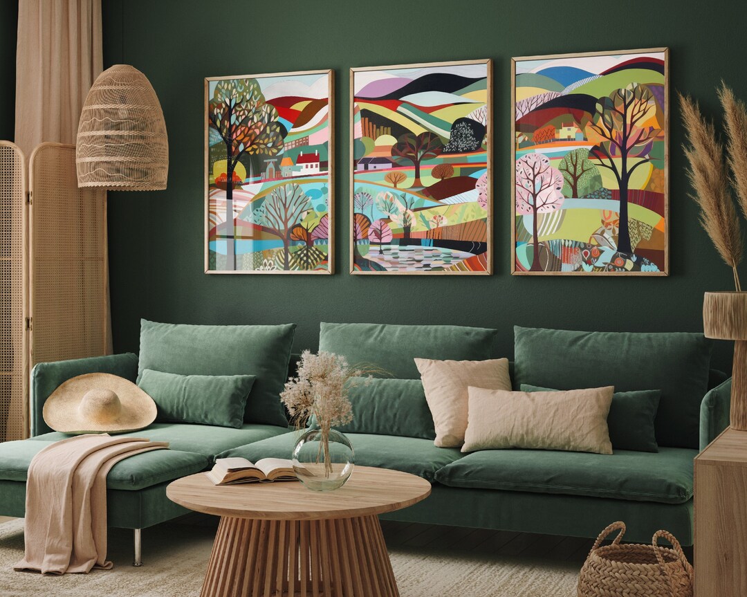 Landscape Illustrations Rainbow Triptych 2 - Set of Three Abstract ...