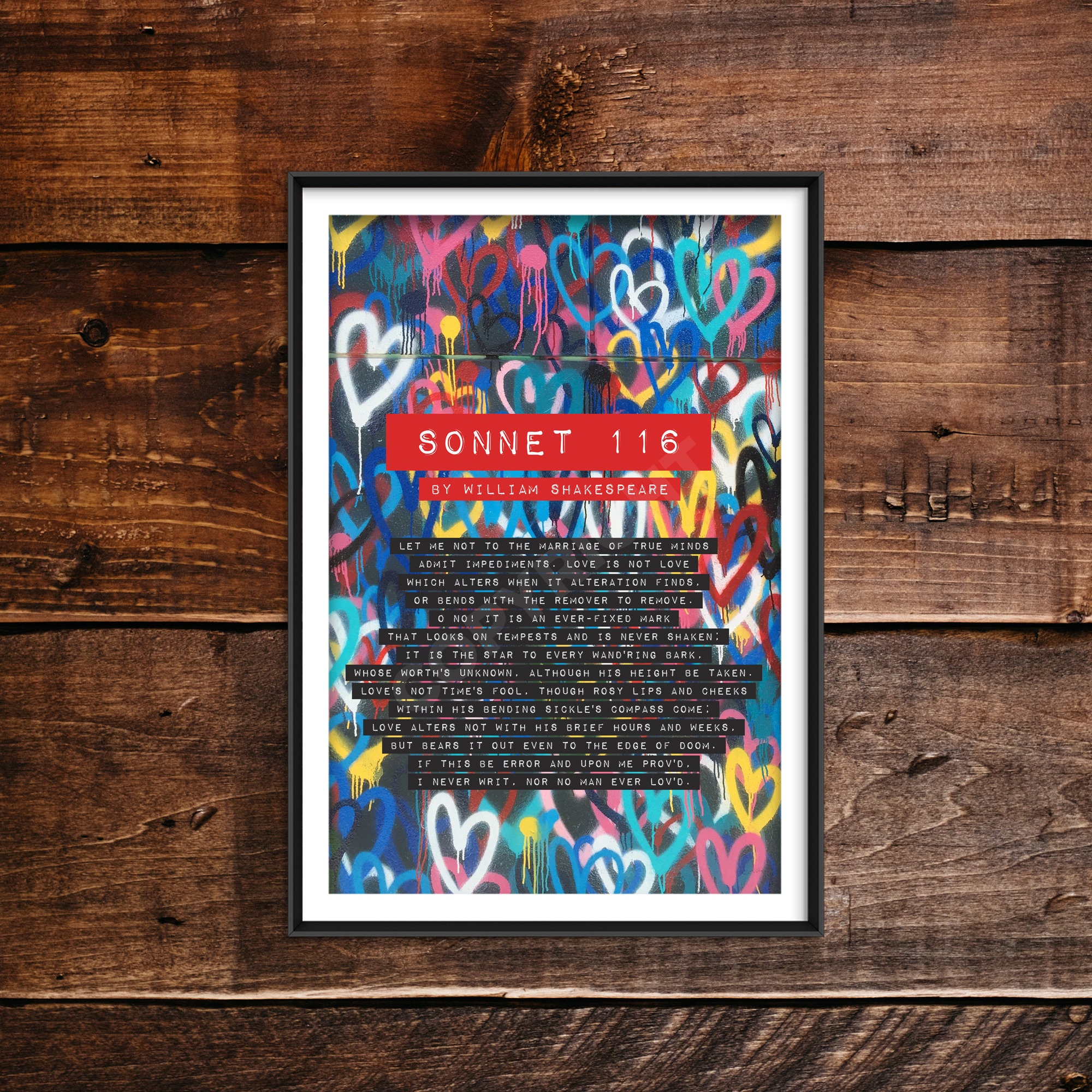 William Shakespeare Poem Sonnet 116 Hearts Poster | Etsy