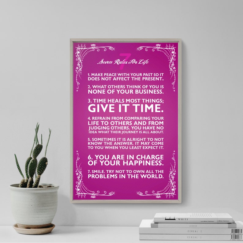 7 Rules For Life Motivational Poster Original Art Print Etsy