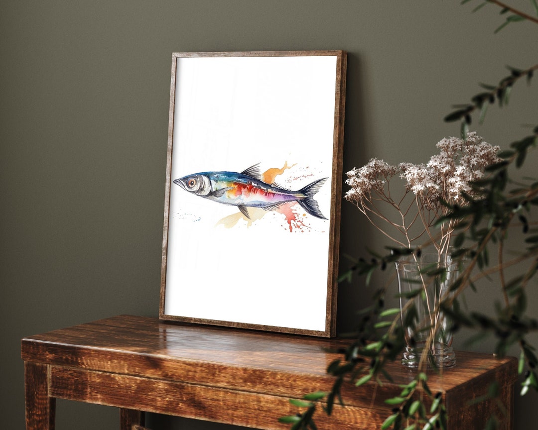 Watercolour Animal Anchovy - Art Print Poster Painting - Museum Quality ...
