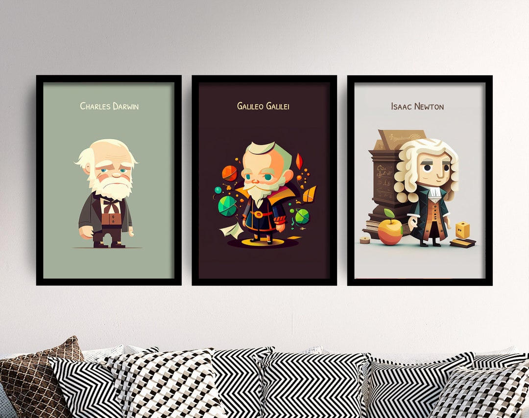 Set of Three 3D Kids Scientist Prints - Charles Darwin, Isaac Newton ...