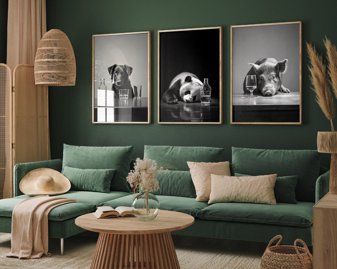 Dog, Panda and Pig Drunk Set of Three Photographs - 3 Hilarious Art ...