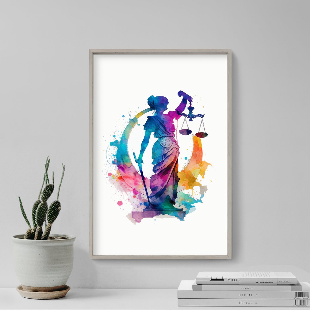 Lady Justice Watercolour - Art Print Poster - Colourful Paint Splashes ...