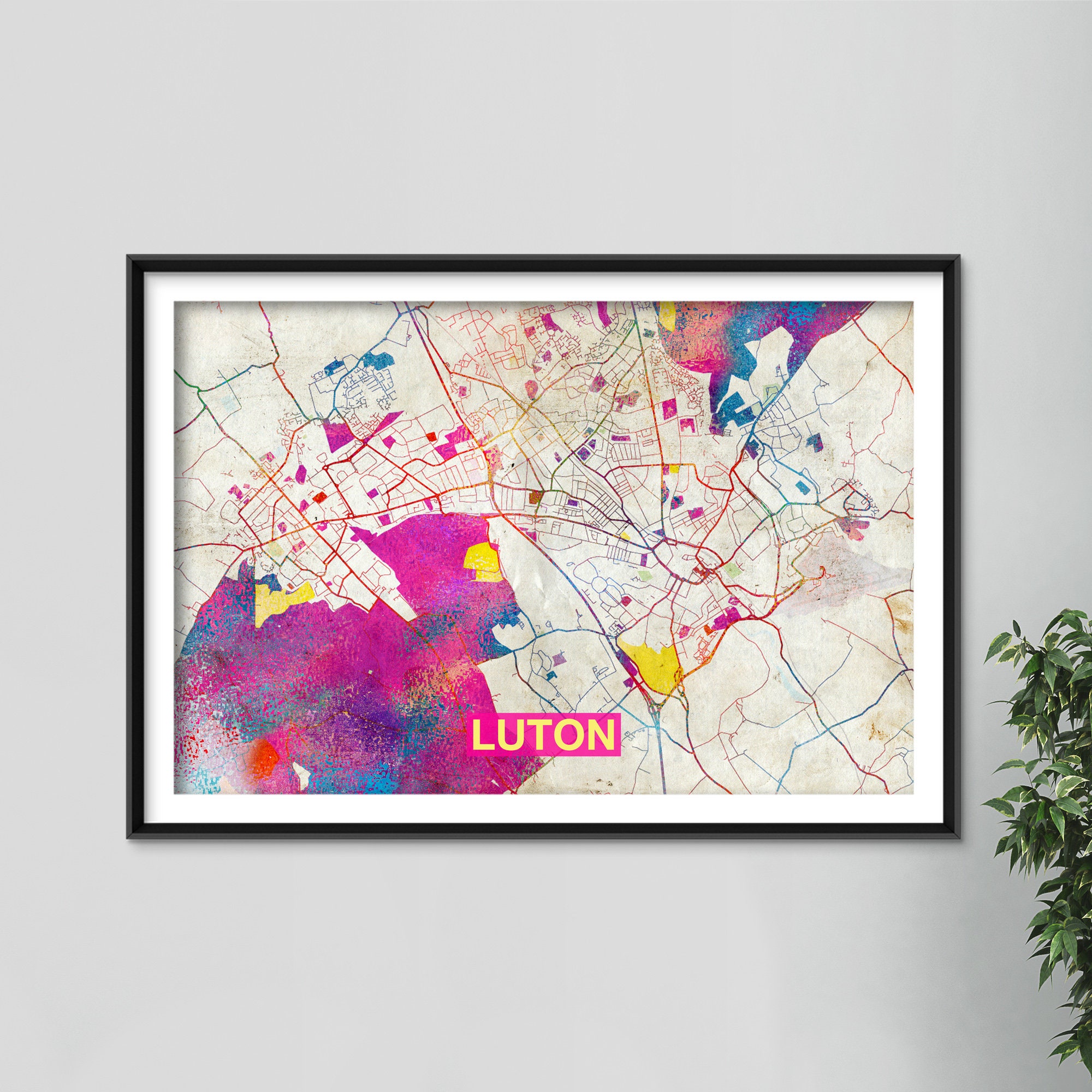 Luton Map - Original Art Print (rainbow) - City Street Map of Luton ...