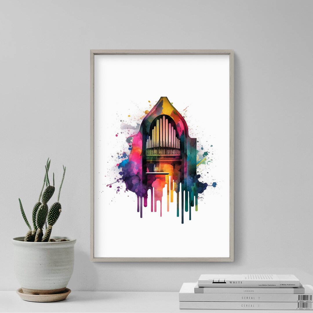 Church Organ Watercolour - Art Print Poster - Colourful Paint Splashes ...
