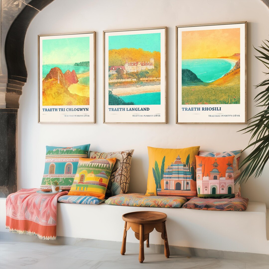 Beaches of the Gower (welsh) - Set of Three Art Prints - 3 Posters ...