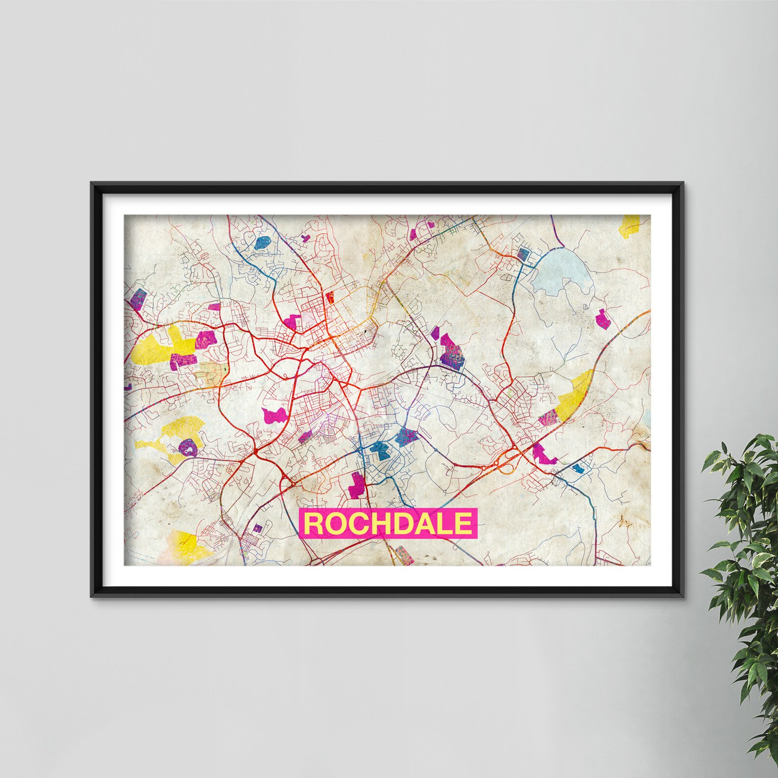 Rochdale Map Original Art Print rainbow City Street Map - Etsy UK