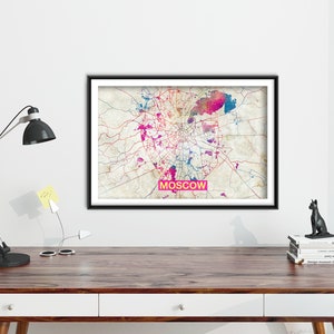 Moscow Map - Original Art Print - City Street Map of Moscow, Russia ...