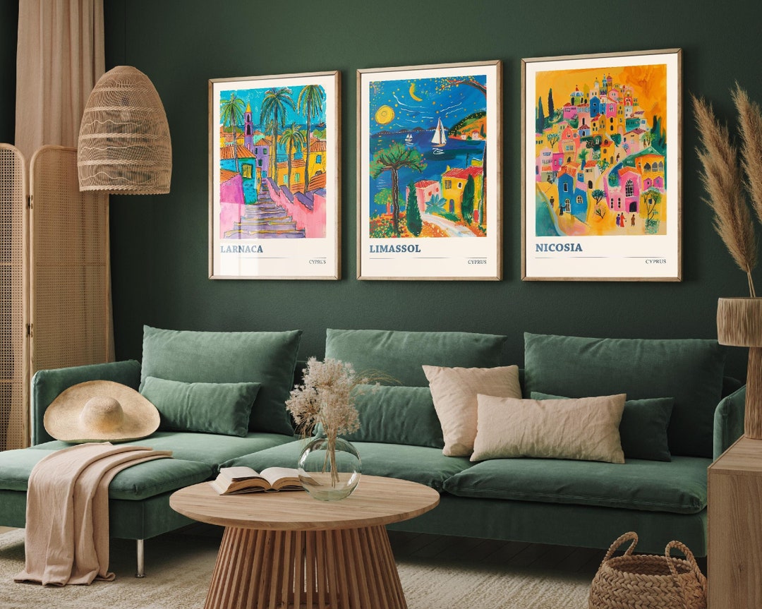 Set of Three Cyprus Travel Posters - Larnaca, Limassol, Nicosia - 3 ...
