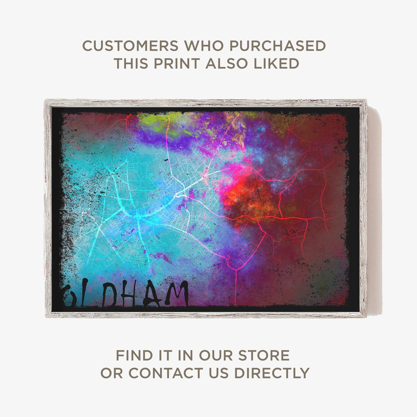 Oldham Map Original Art Print City Street Map of Oldham | Etsy