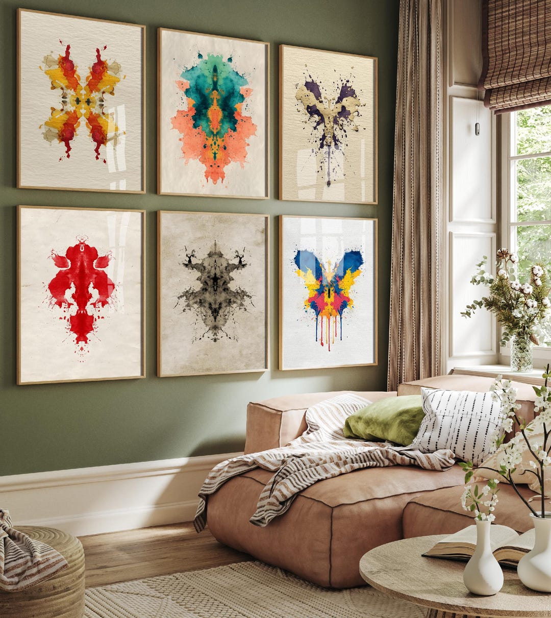 Set of Six Rorschach Colour Paintings - 6 Inkblot, Psychology ...