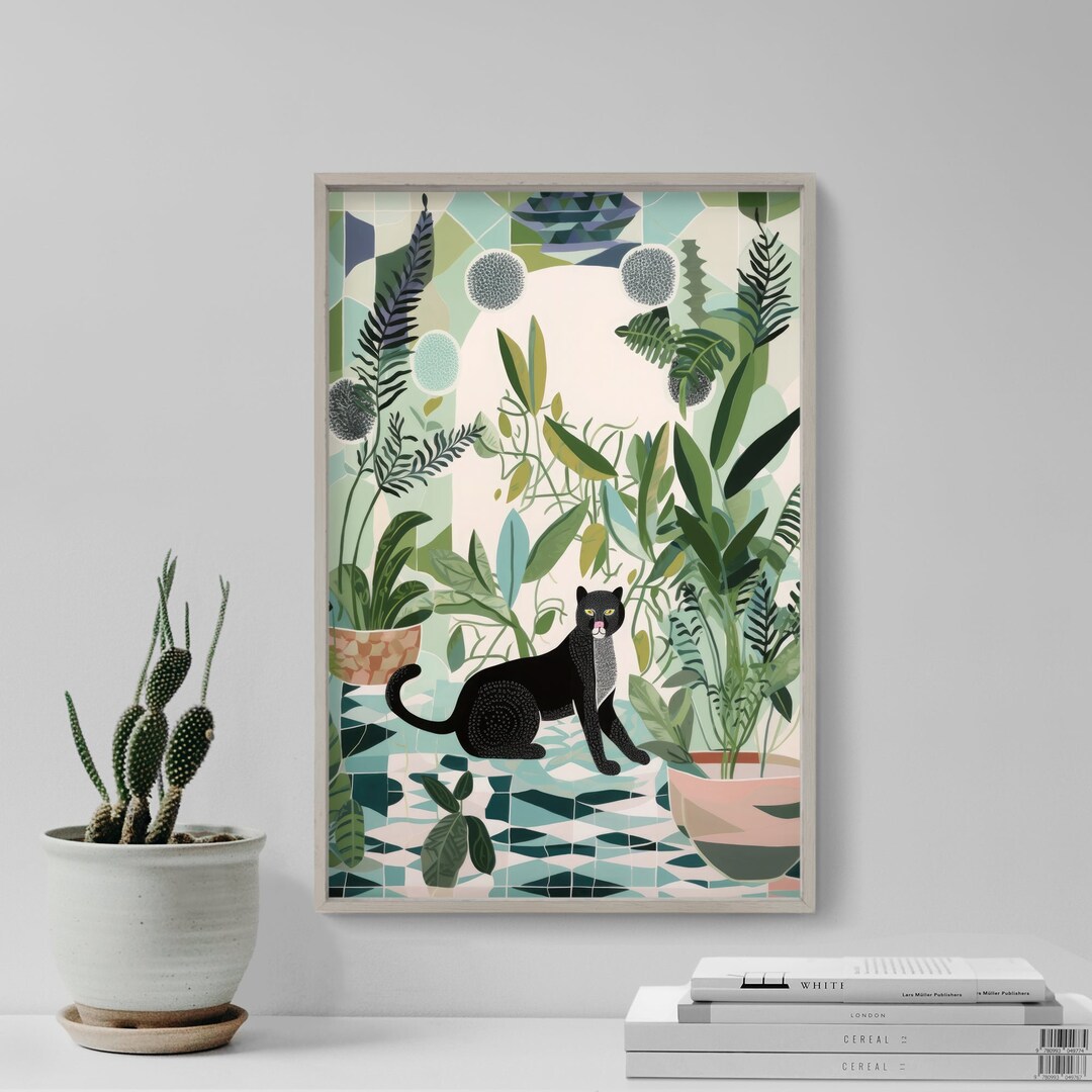 Plants and Ivy Surround A Puma 3 - Art Print Poster Painting - Giclee ...