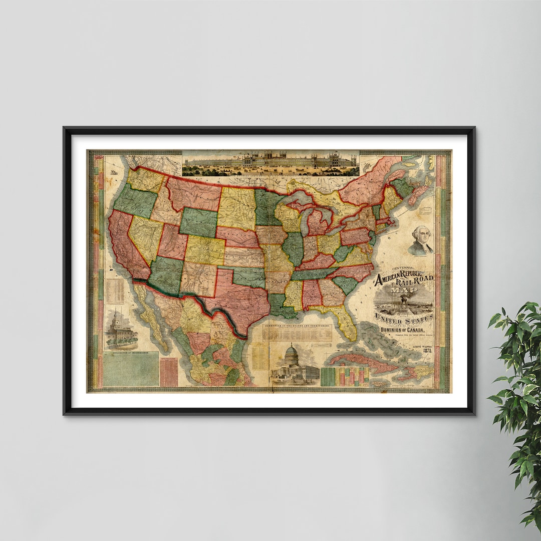 Historic Map of the United States From 1875 (reproduction) Photo Poster ...
