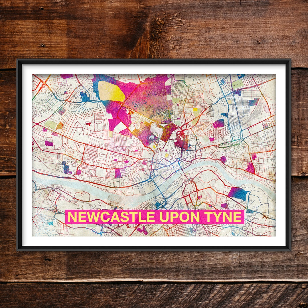 Newcastle Upon Tyne Map - Original Art Print (rainbow) - City Street ...