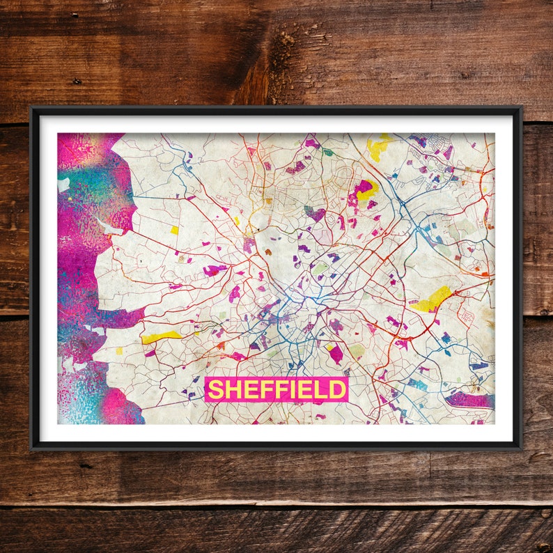 Sheffield Map Original Art Print City Street Map of | Etsy