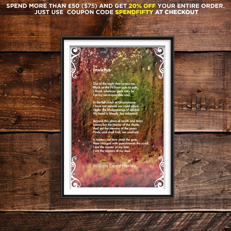 Invictus Poem - William Ernest Henley - Original Poster Art Print Photo ...