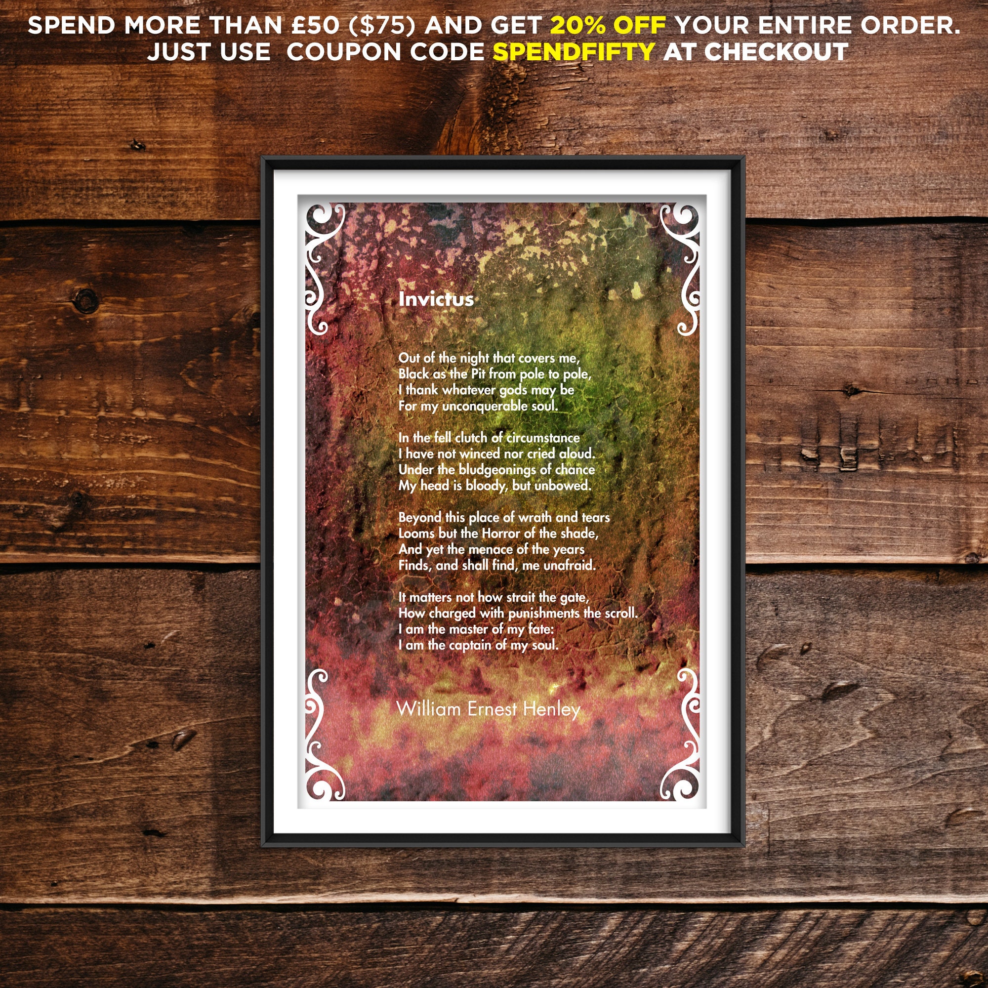 Invictus Poem William Ernest Henley Original Poster Art - Etsy Australia