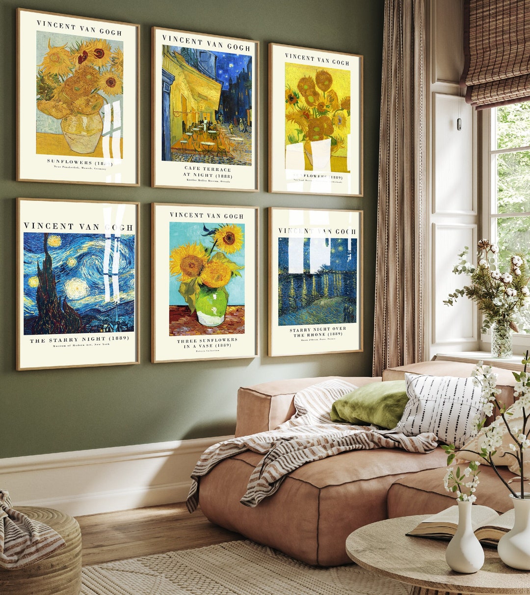Set of Six Vincent Van Gogh Night Scene Prints - 6 Sunflower Paintings ...