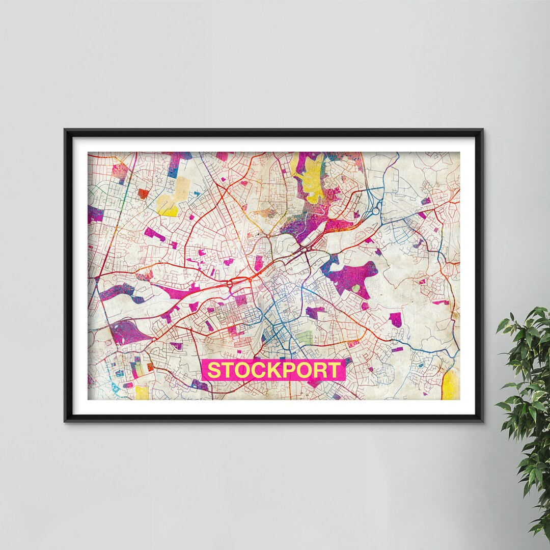 Stockport Map - Original Art Print - City Street Map of Stockport ...