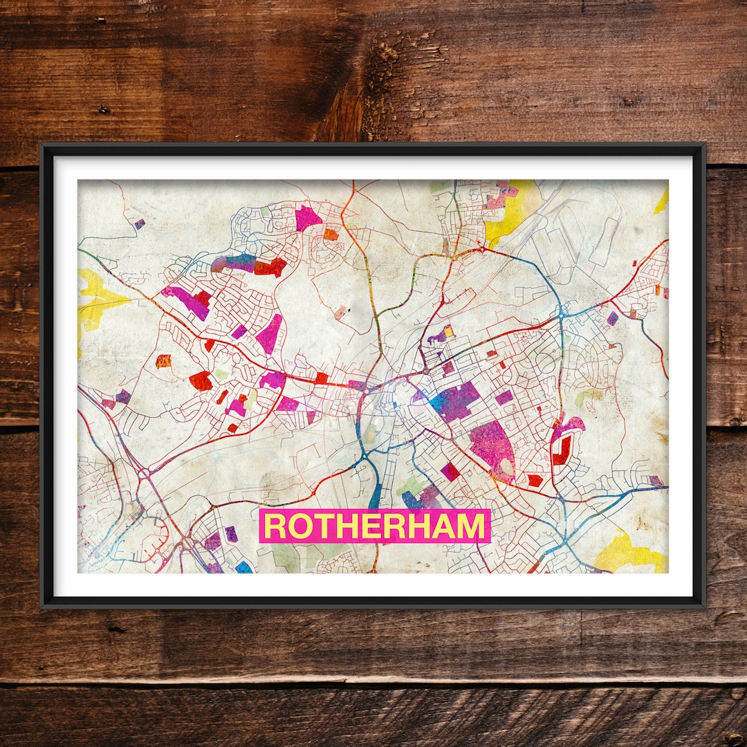 Rotherham Map - Original Art Print (rainbow) - City Street Map of ...