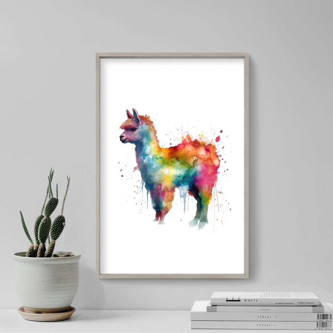 Watercolour Animal Alpaca - Art Print Poster Painting - Museum Quality ...